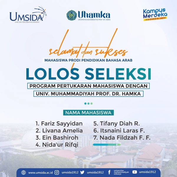 Mahasiswa Prodi PBA Umsida Lolos Seleksi Pertukaran Mahasiswa di Uhamka – Direktorat ...